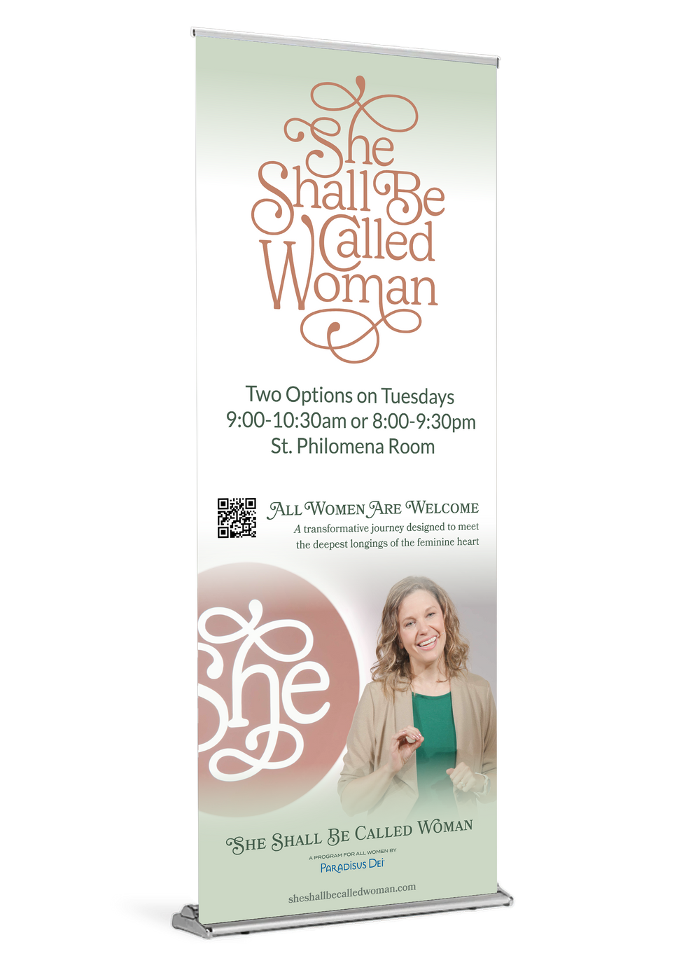 She Shall Be Called Woman Custom Pop-up Banner with Stand – Paradisus Dei